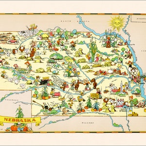 Fun State Map of Nebraska – Digital Download PRINTABLE Vintage ...