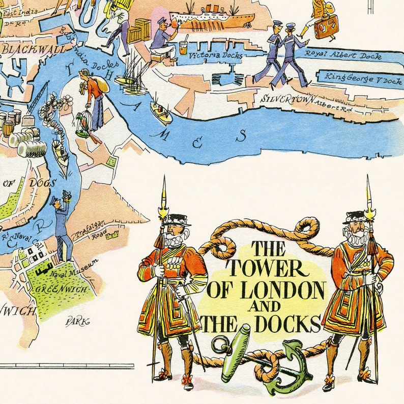 Fun Map of Tower of London the Docks Great Britain, England – Digital ...