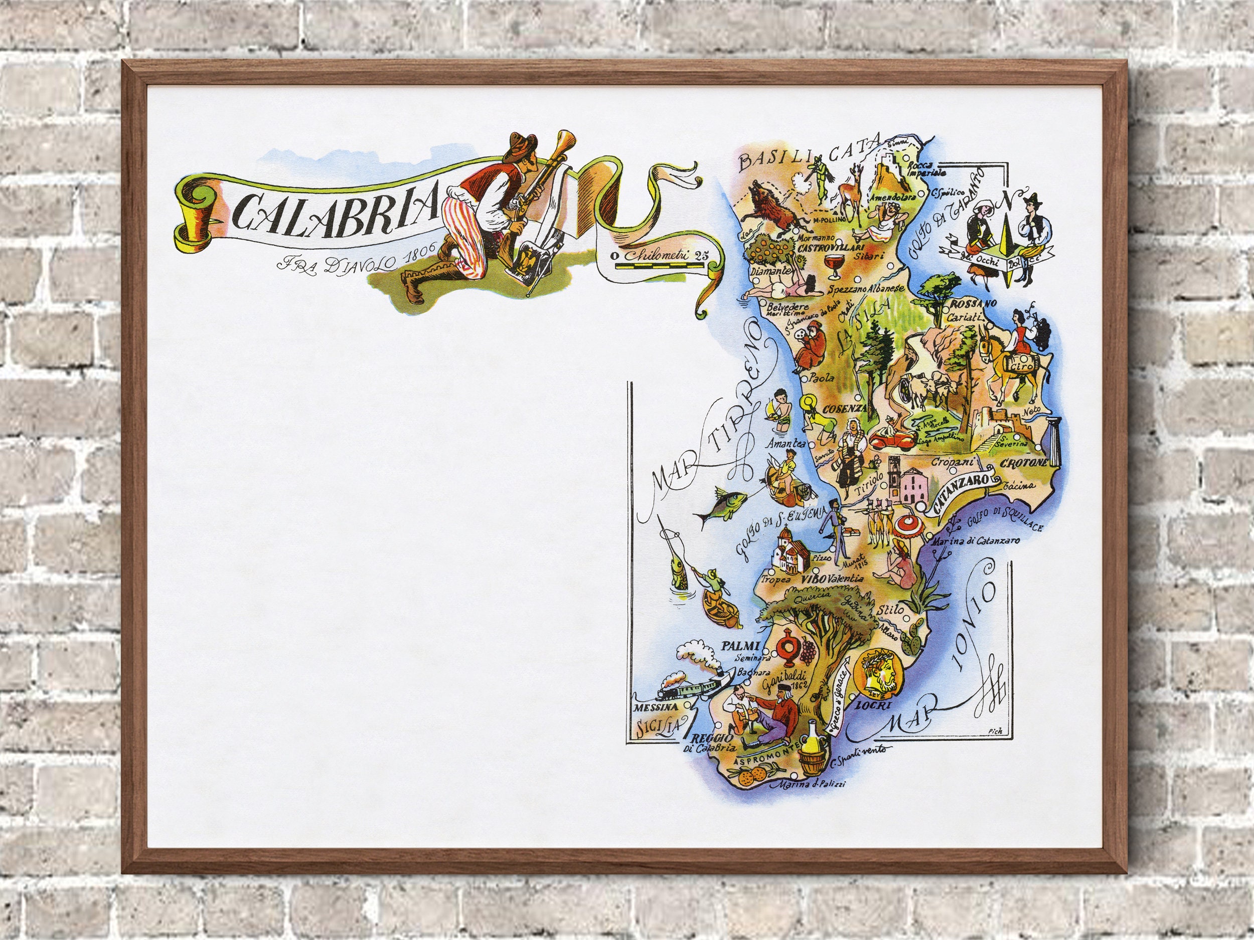 Fun Map of Italy Calabria – Digital Download PRINTABLE Vintage ...