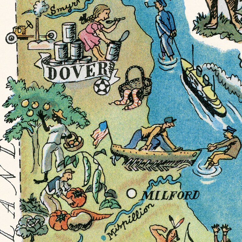 Fun State Map of Delaware – Digital Download PRINTABLE Vintage ...