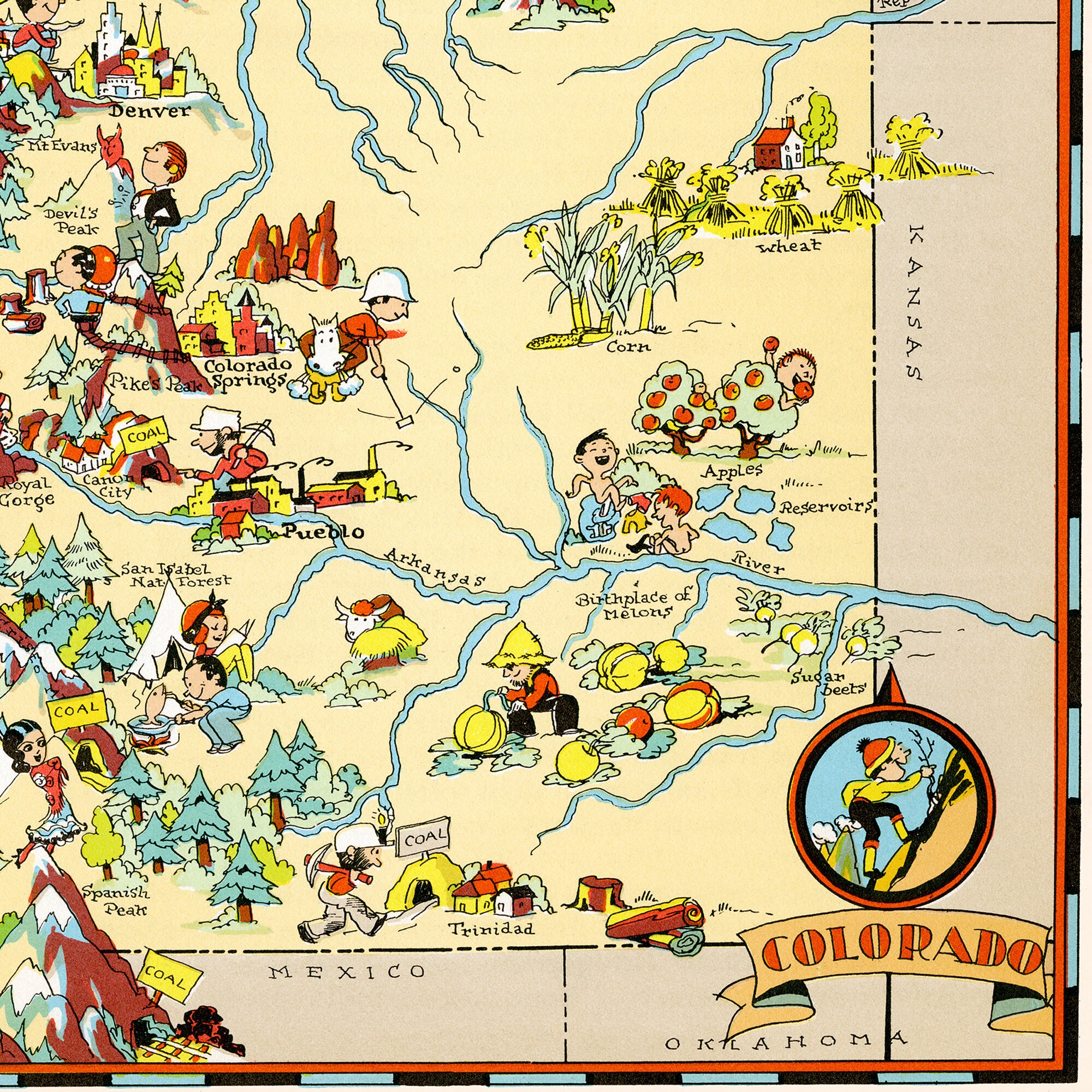 Fun State Map of Colorado Digital Download PRINTABLE Vintage Pictorial ...