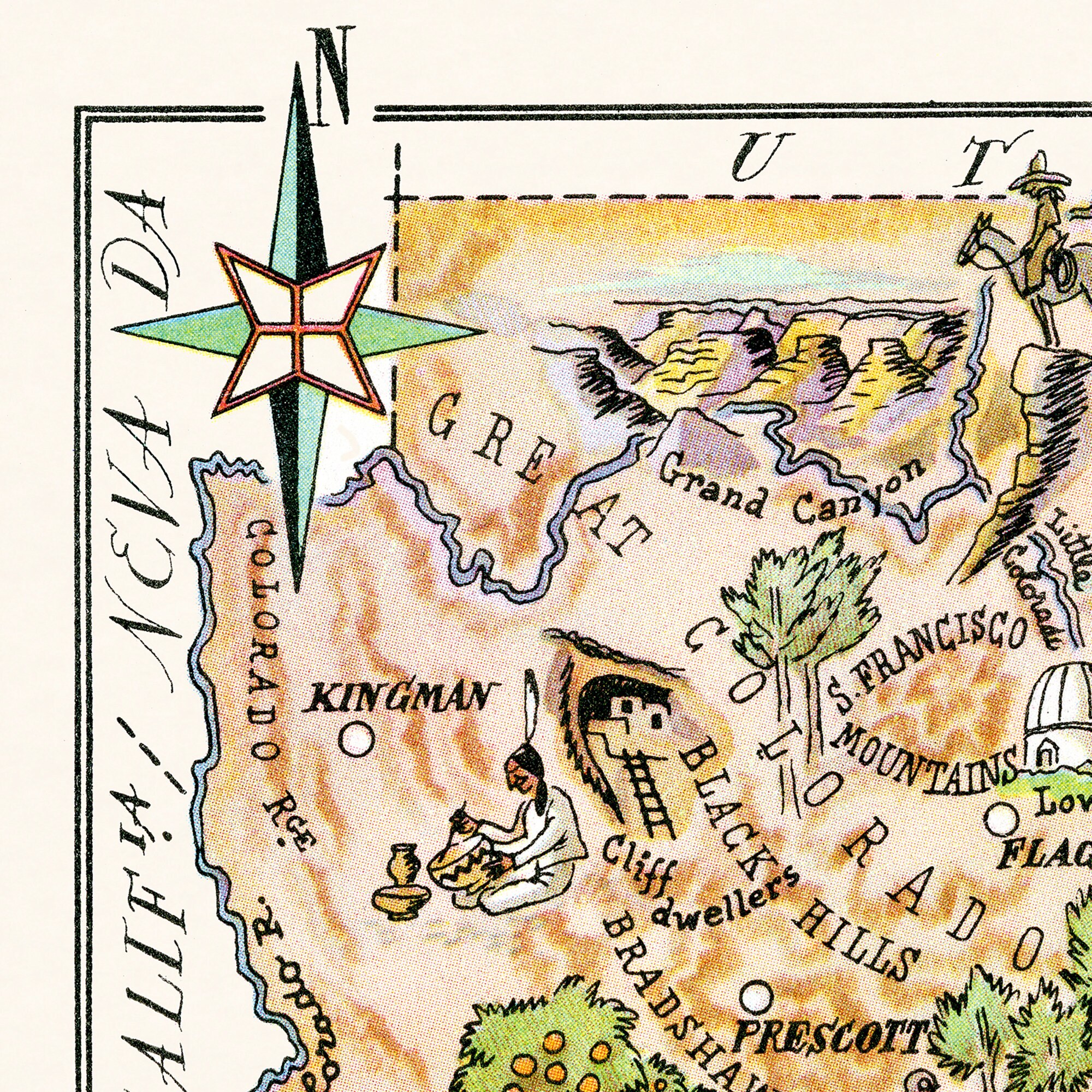 Fun State Map of Arizona Digital Download PRINTABLE Vintage Pictorial ...