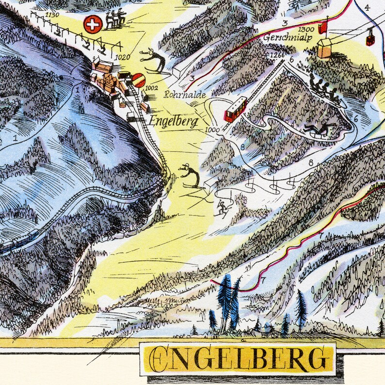 Fun Ski Trail Map of Engelberg in Switzerland Digital Download ...