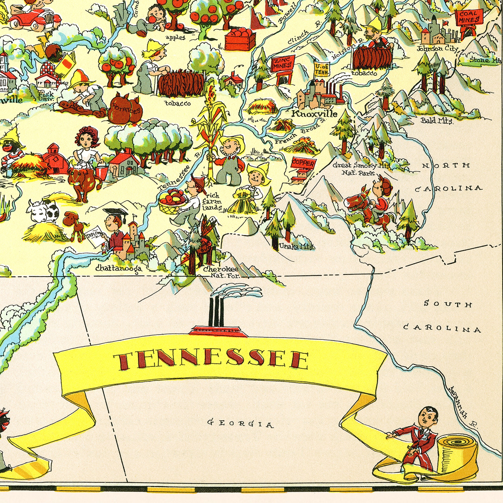 Fun State Map of Tennessee – Digital Download PRINTABLE Vintage ...
