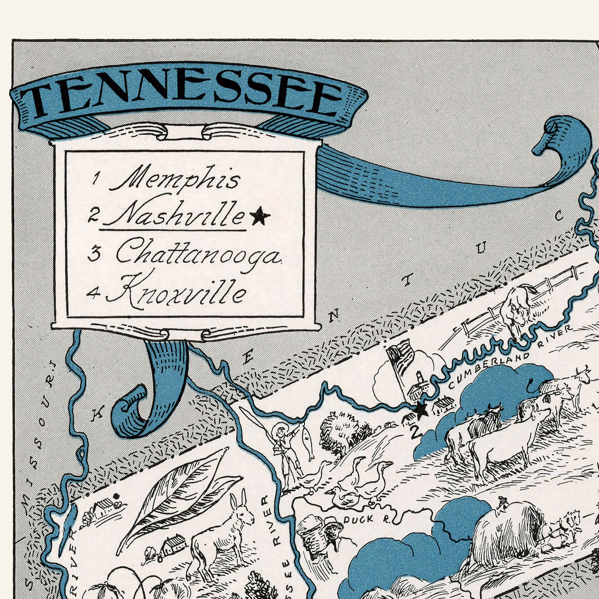 Pictorial Map of Tennessee Digital Download PRINTABLE Vintage Fun Old ...