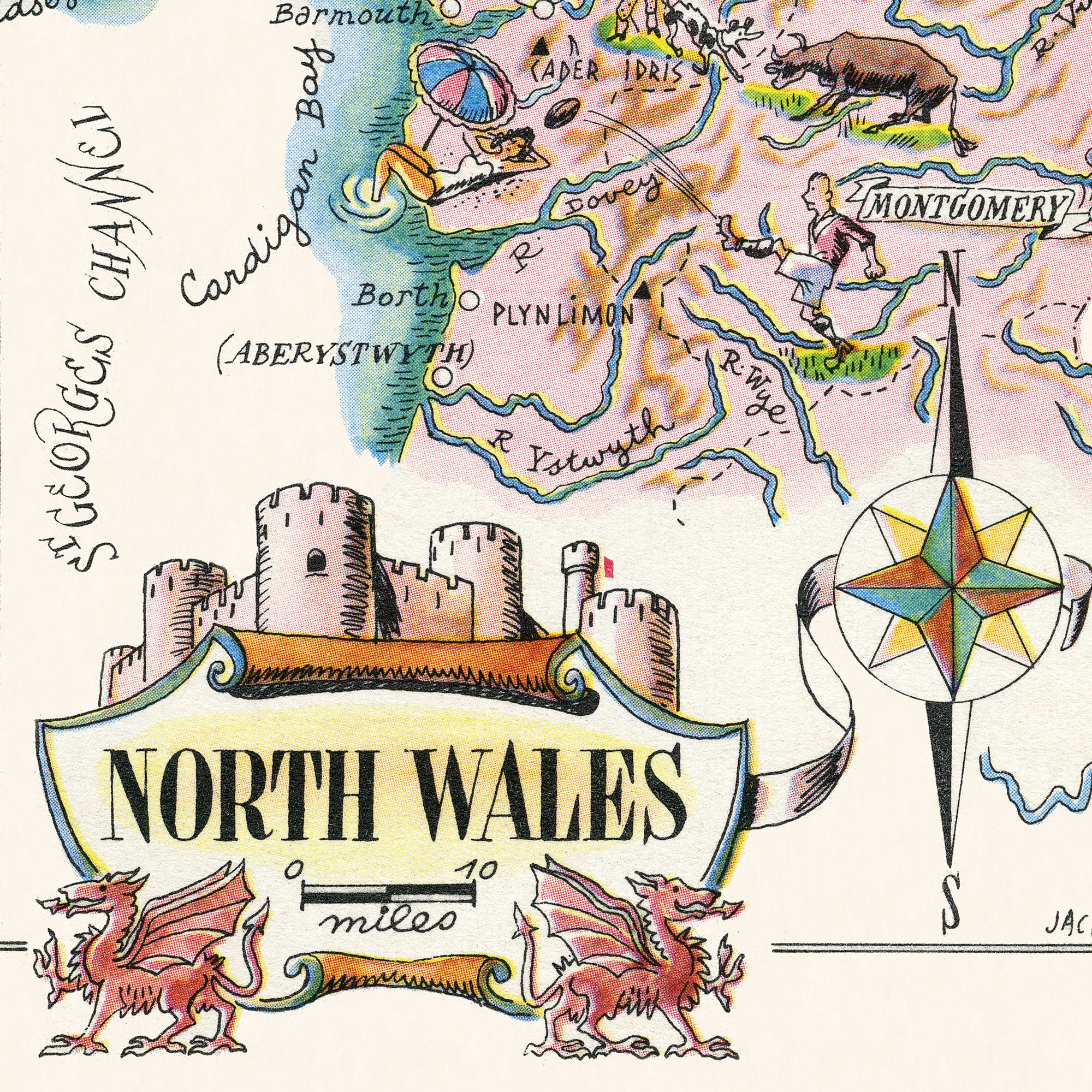 Fun Map of North Wales in Great Britain, England – Digital Download ...