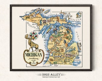 Fun State Map of Wyoming – Digital Download PRINTABLE Vintage Pictorial ...