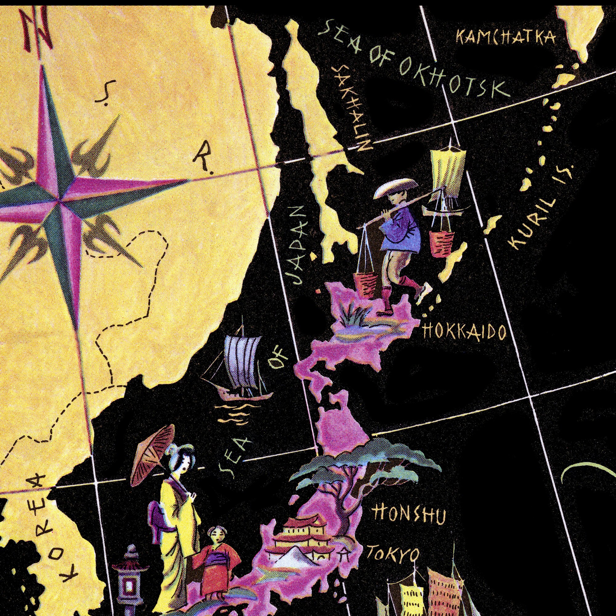 Fun Maps of Japan in East Asia Digital Download PRINTABLE Vintage Map ...