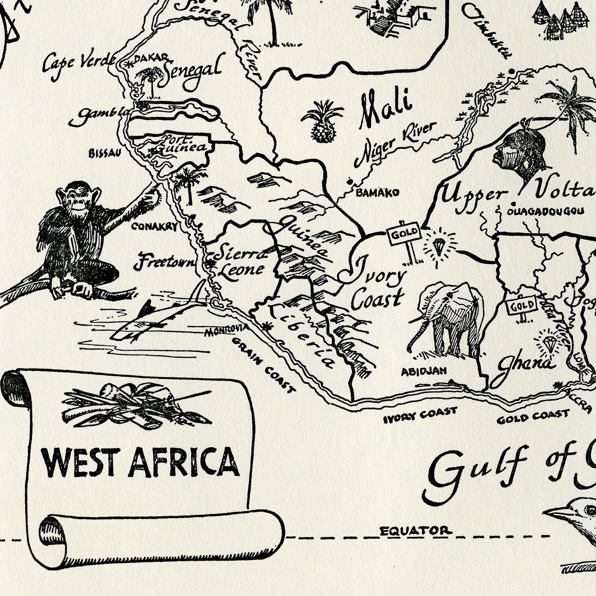 Map of West Africa Digital Download PRINTABLE Vintage Pictorial Old ...