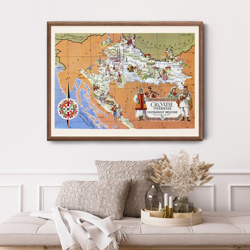 Old Map of Croatia Digital Download PRINTABLE Vintage Fun Pictorial ...