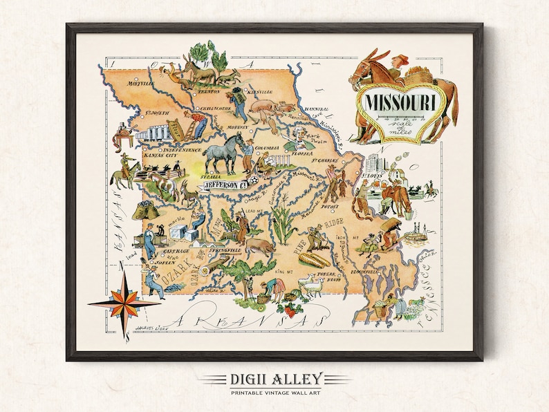 Fun State Map of Missouri – Digital Download PRINTABLE Vintage ...