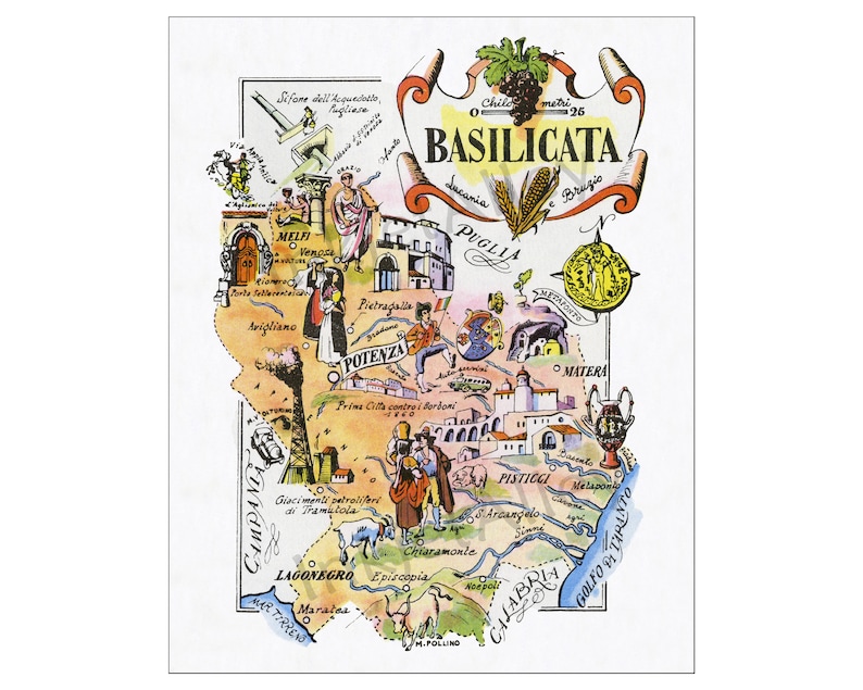 Fun Map of Italy Basilicata – Digital Download PRINTABLE Vintage ...