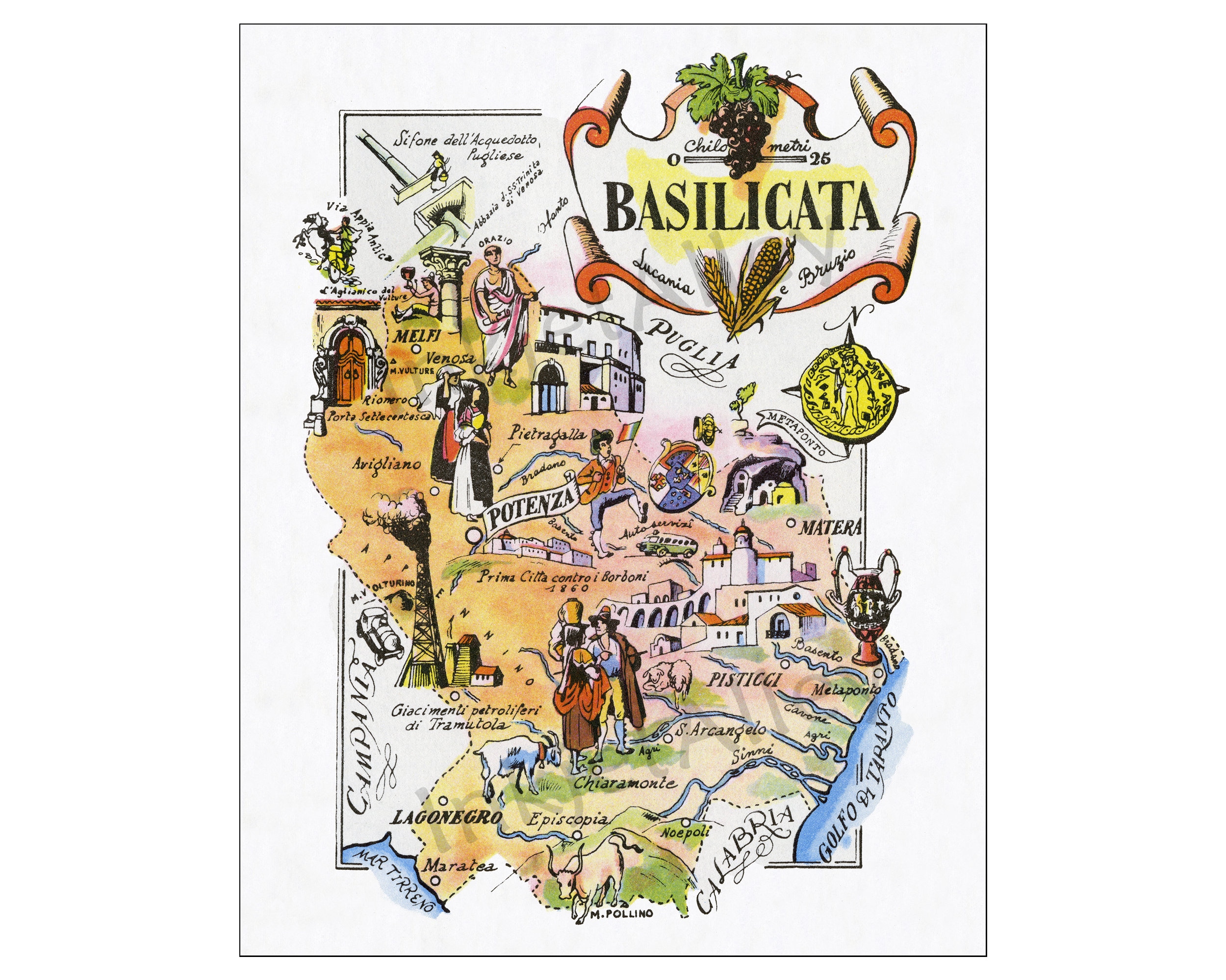 Fun Map of Italy Basilicata – Digital Download PRINTABLE Vintage ...