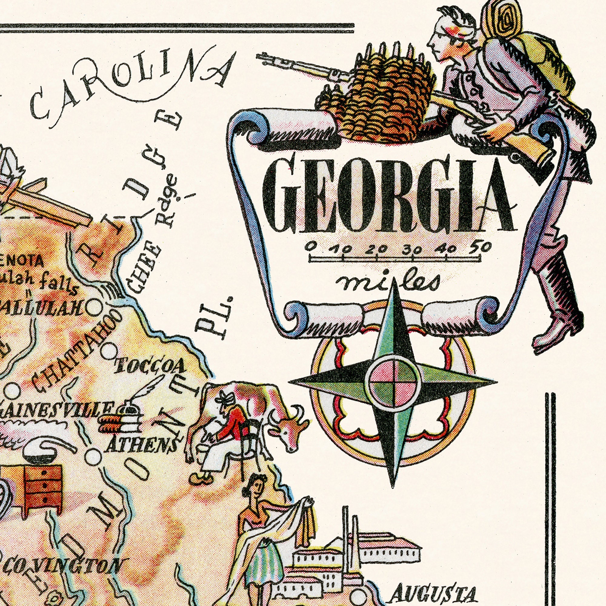 Fun State Map of Georgia – Digital Download PRINTABLE Vintage Pictorial ...