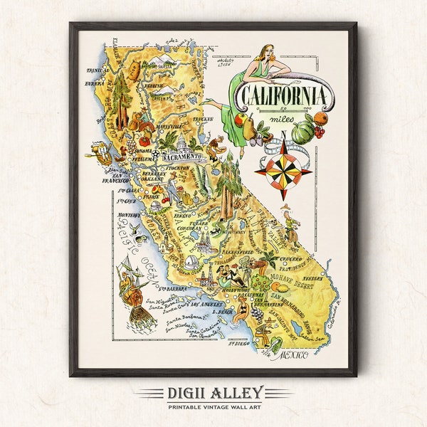California Cartoon Map - Etsy