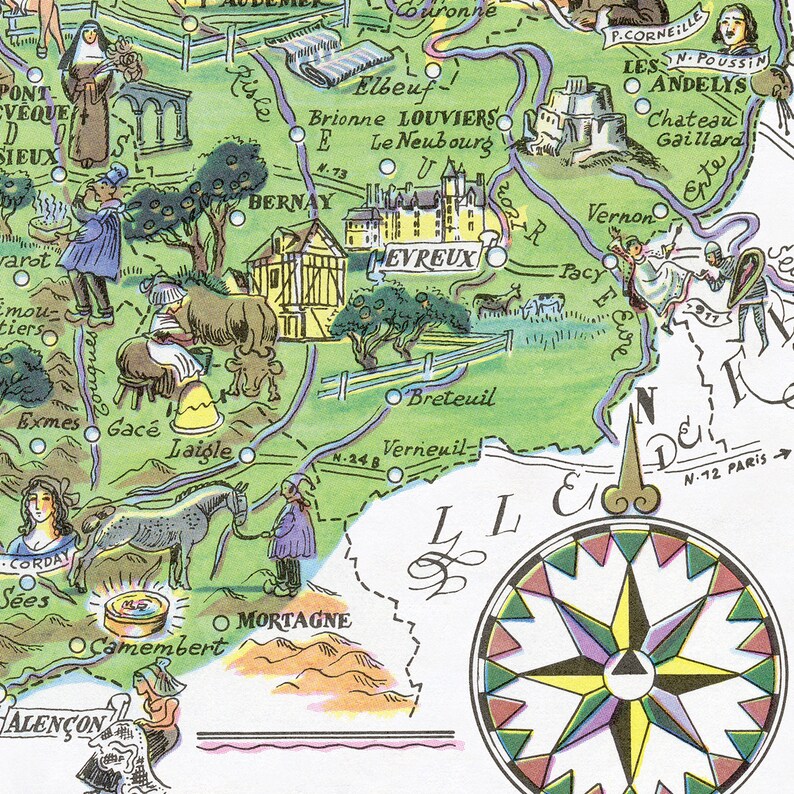 Fun Map of Normandie a French Province, France – Digital Download ...