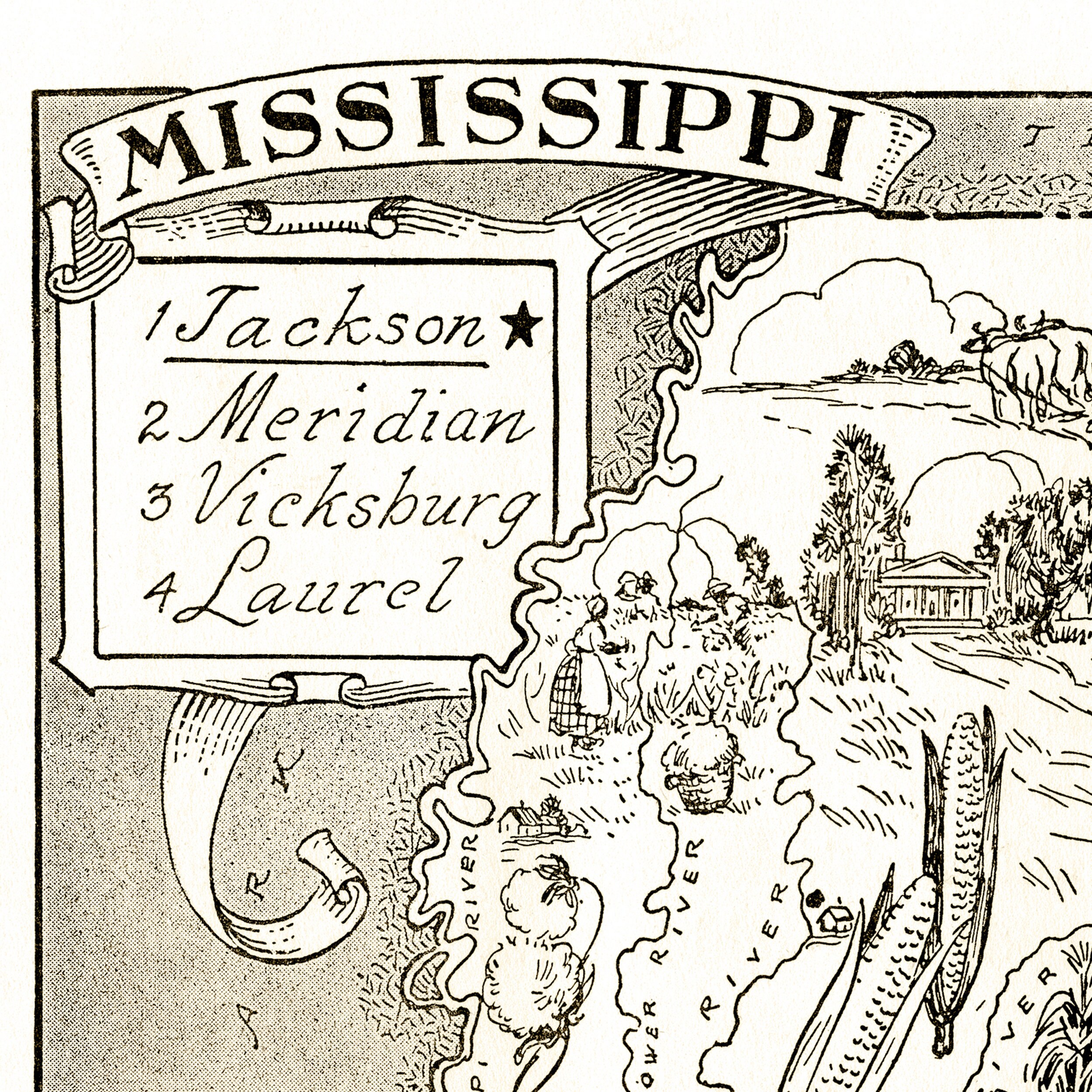 Pictorial State Map of Mississippi – Digital Download PRINTABLE Vintage ...