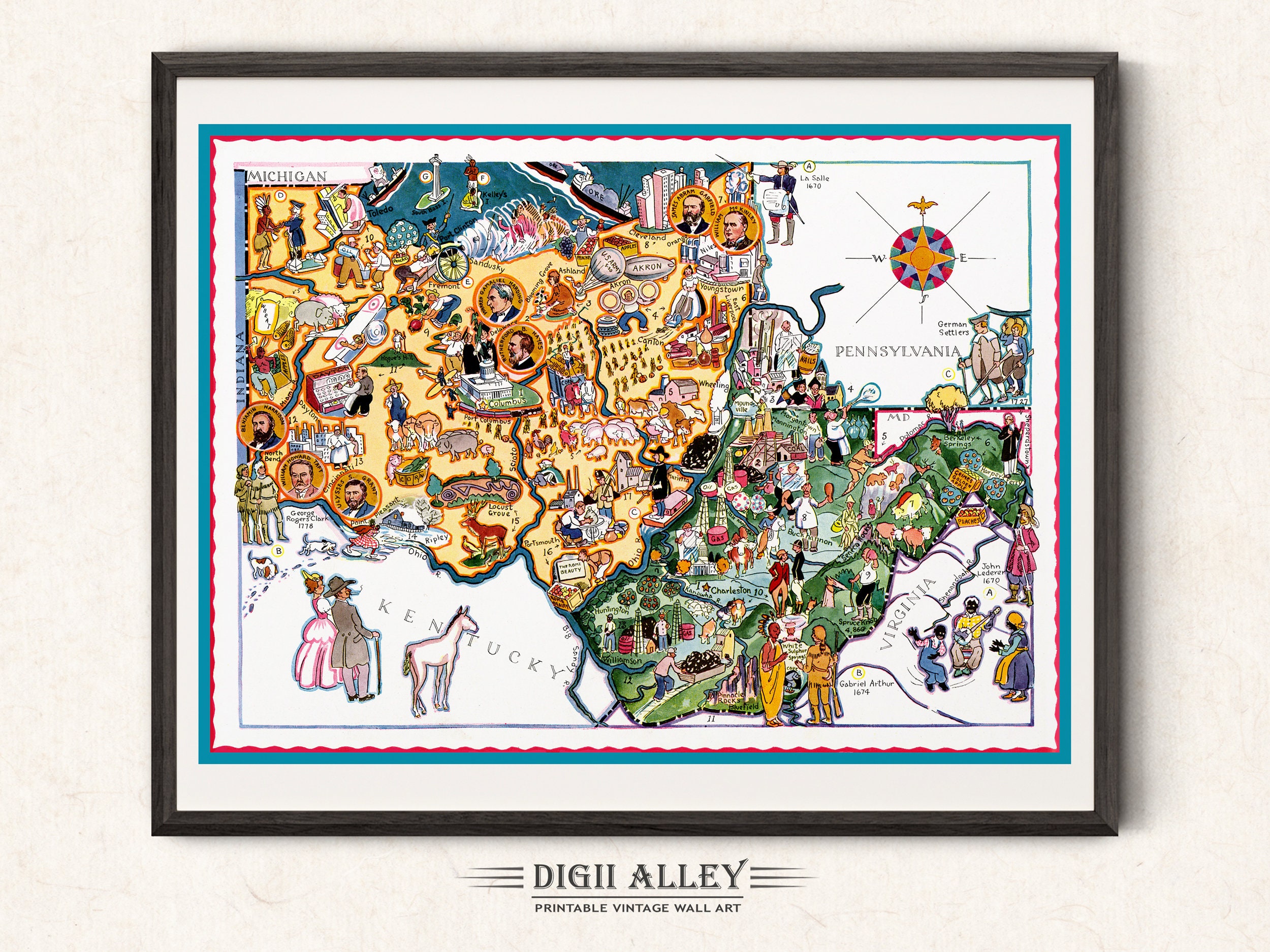 Fun State Map of Ohio & West Virginia – Digital Download PRINTABLE ...