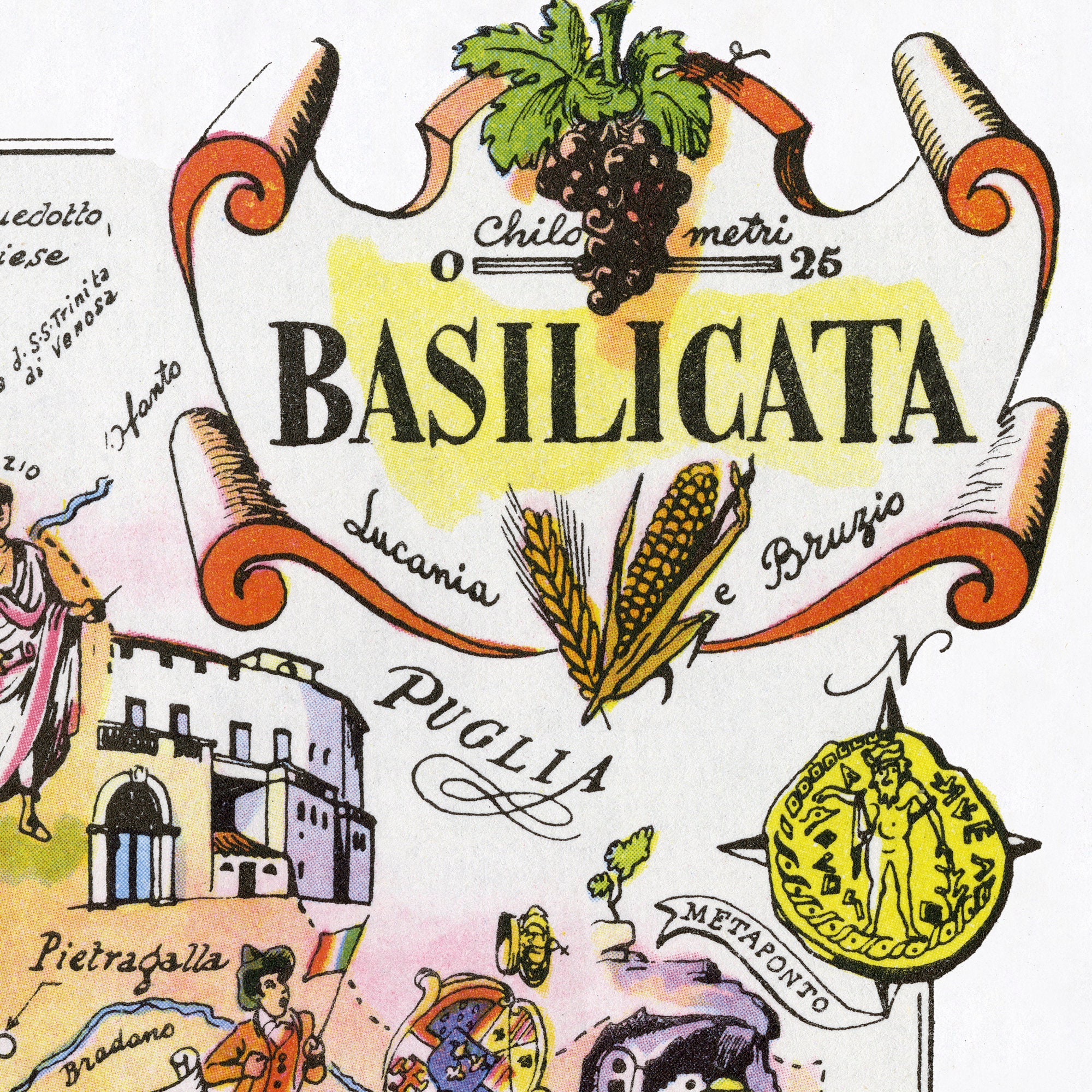 Fun Map of Italy Basilicata – Digital Download PRINTABLE Vintage ...