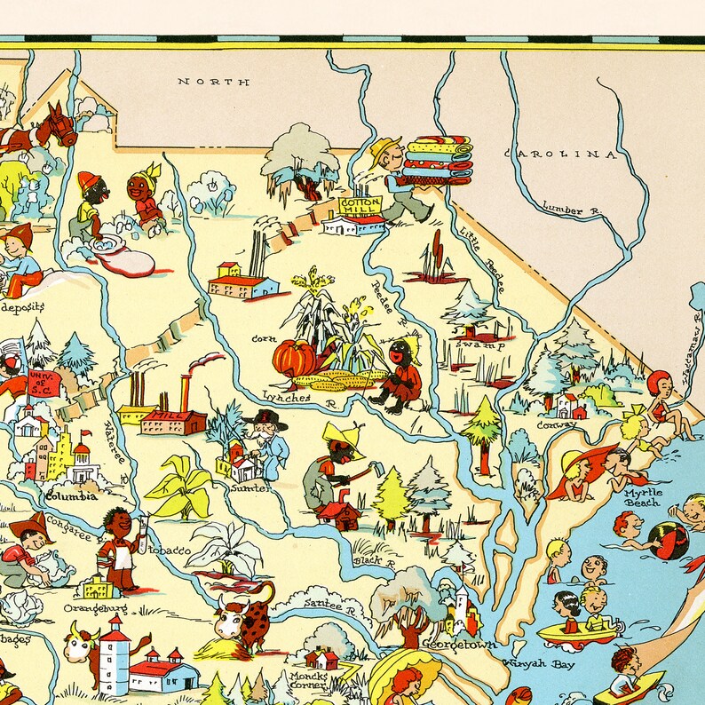 Fun State Map of South Carolina Digital Download PRINTABLE Vintage ...
