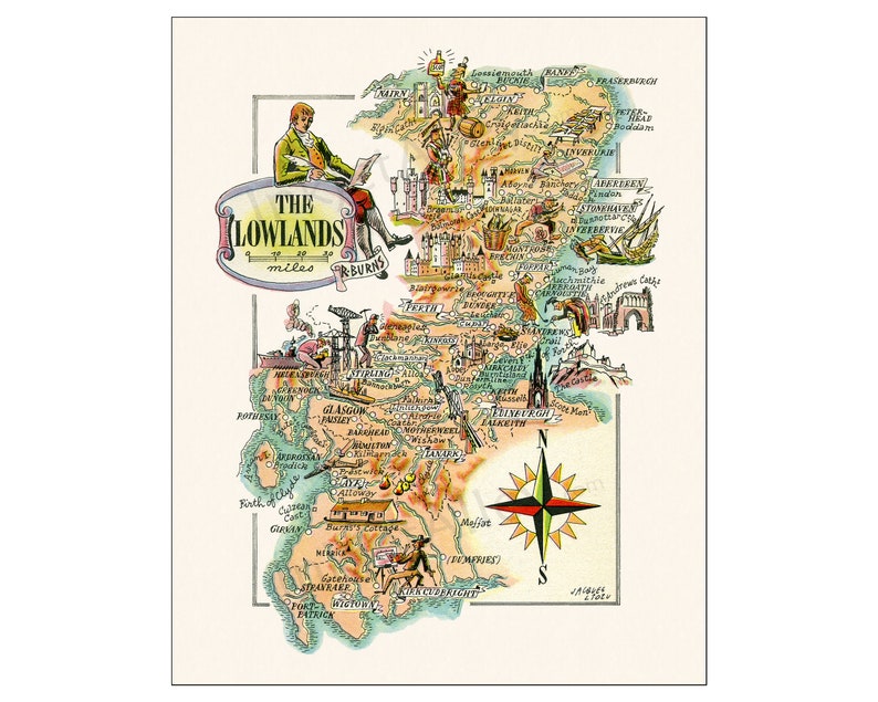 Fun Map of the Lowlands in Great Britain, England, UK Digital Download ...