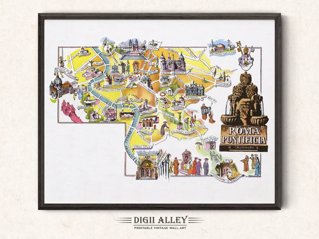 Fun Map of Italy Rome Pontificia – Digital Download PRINTABLE Vintage ...