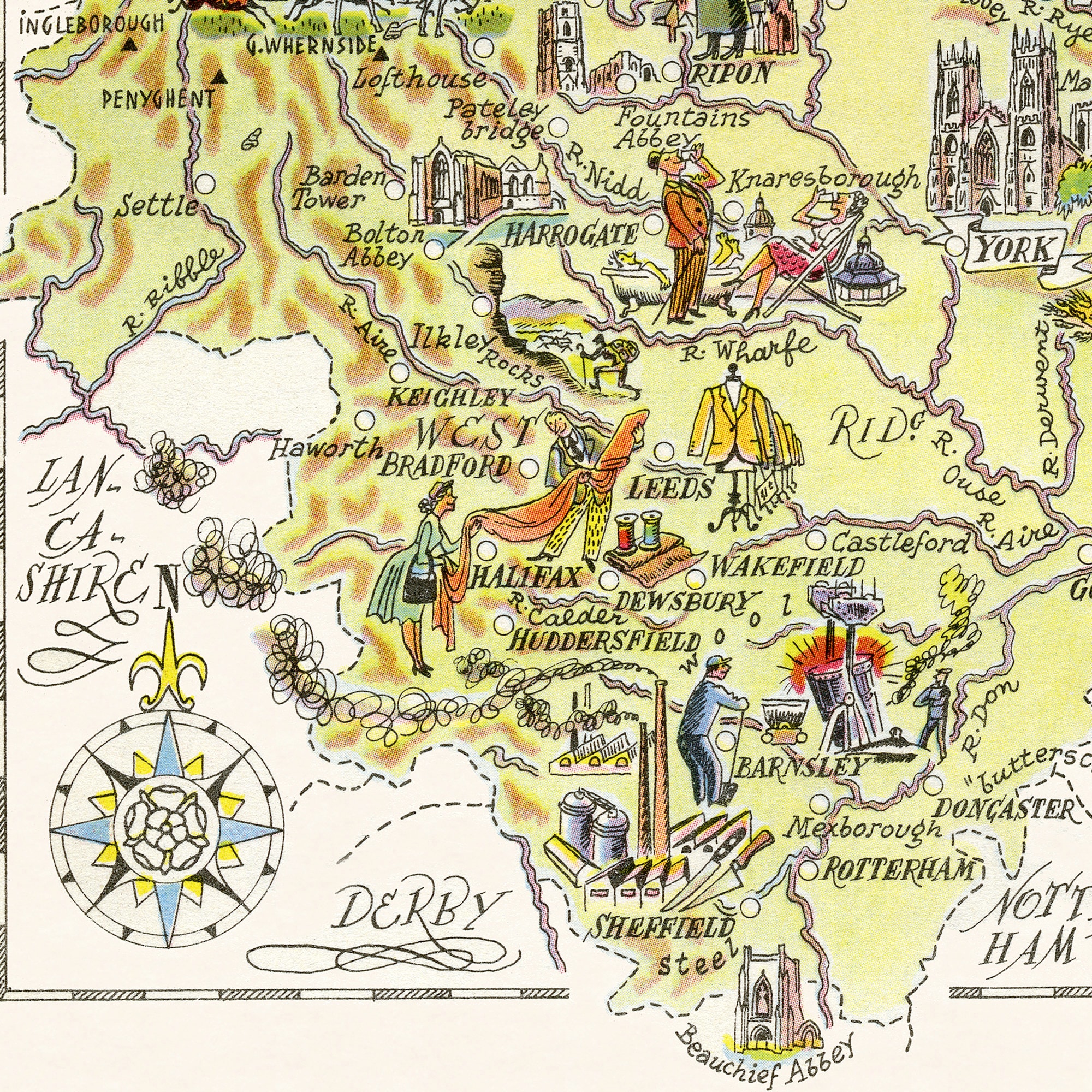 Fun Map of Yorkshire in Great Britain, England UK – Digital Download ...