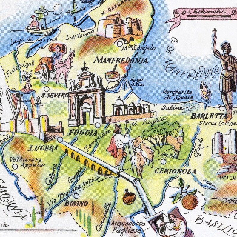 Fun Map of Puglia in Italy – Digital Download PRINTABLE Vintage ...