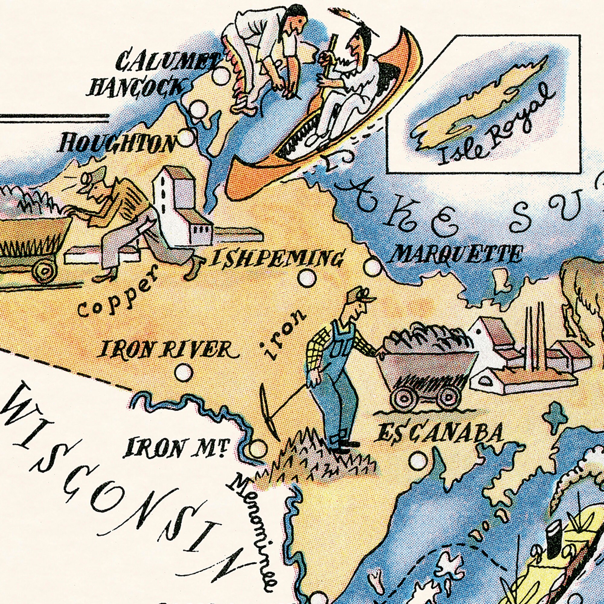 Fun State Map of Michigan – Digital Download PRINTABLE Vintage ...