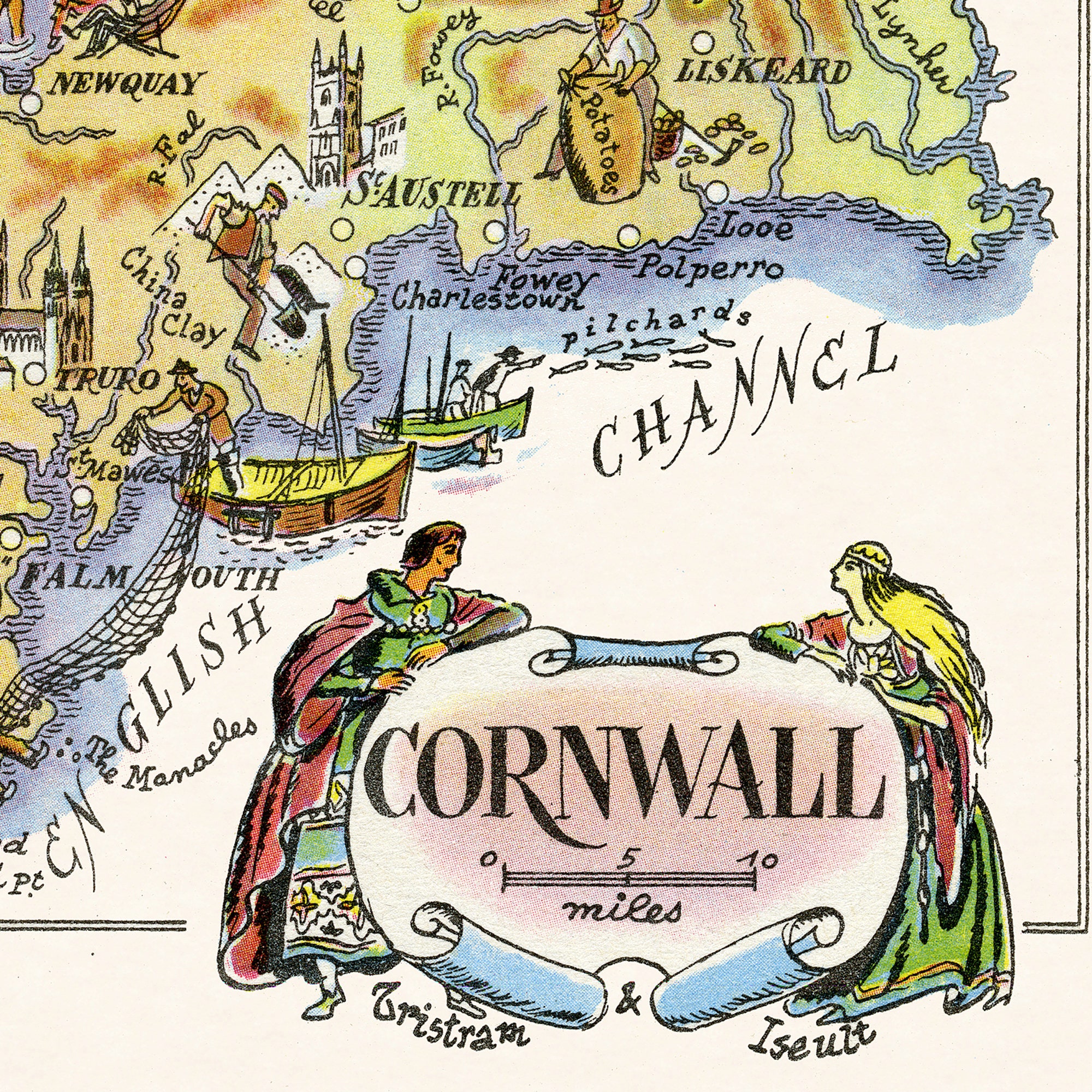 Fun Map of Cornwall in Great Britain, England, UK Digital Download ...