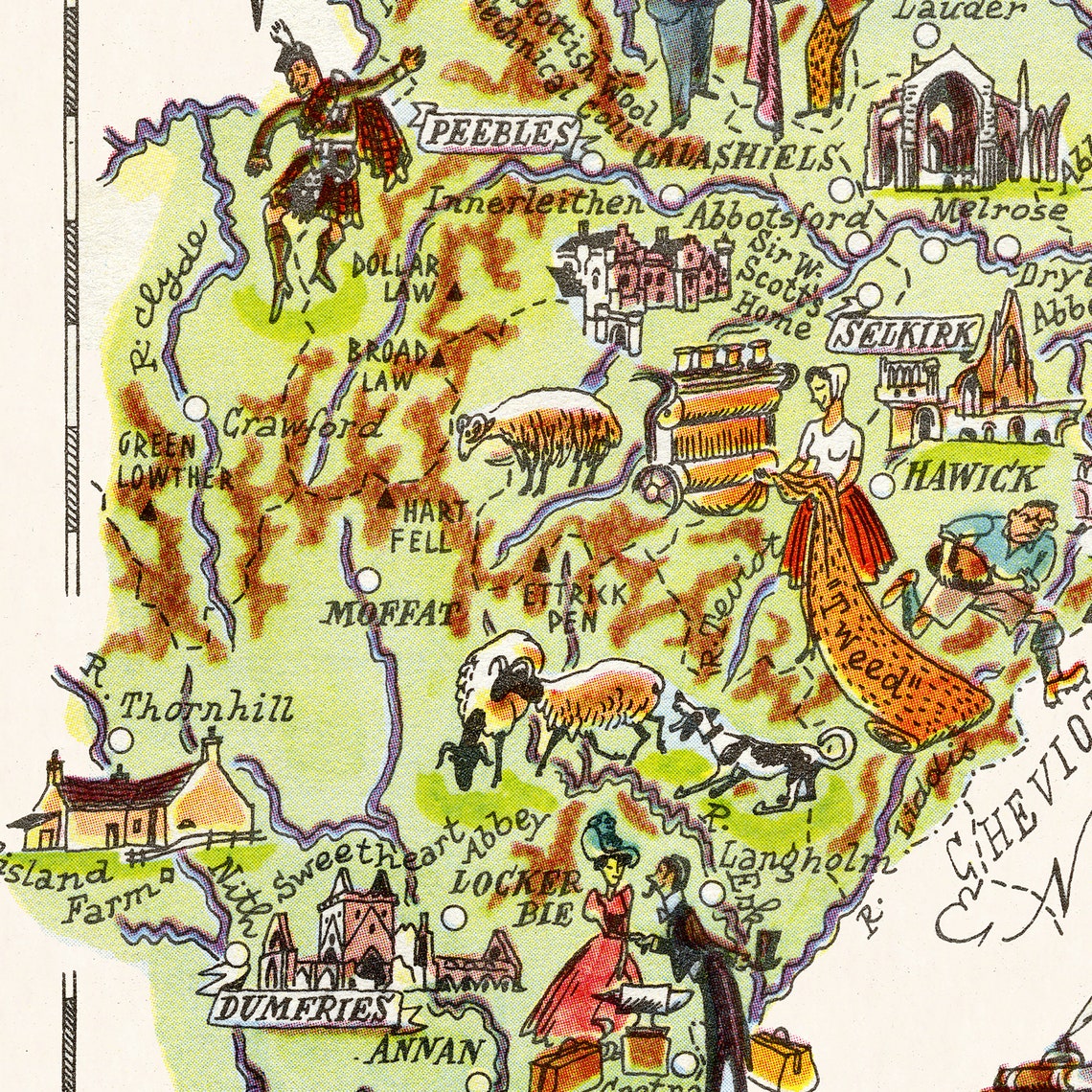 Fun Map of the Borders in Great Britain, England, UK Digital Download ...