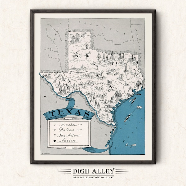 Texas Vintage Map - Etsy
