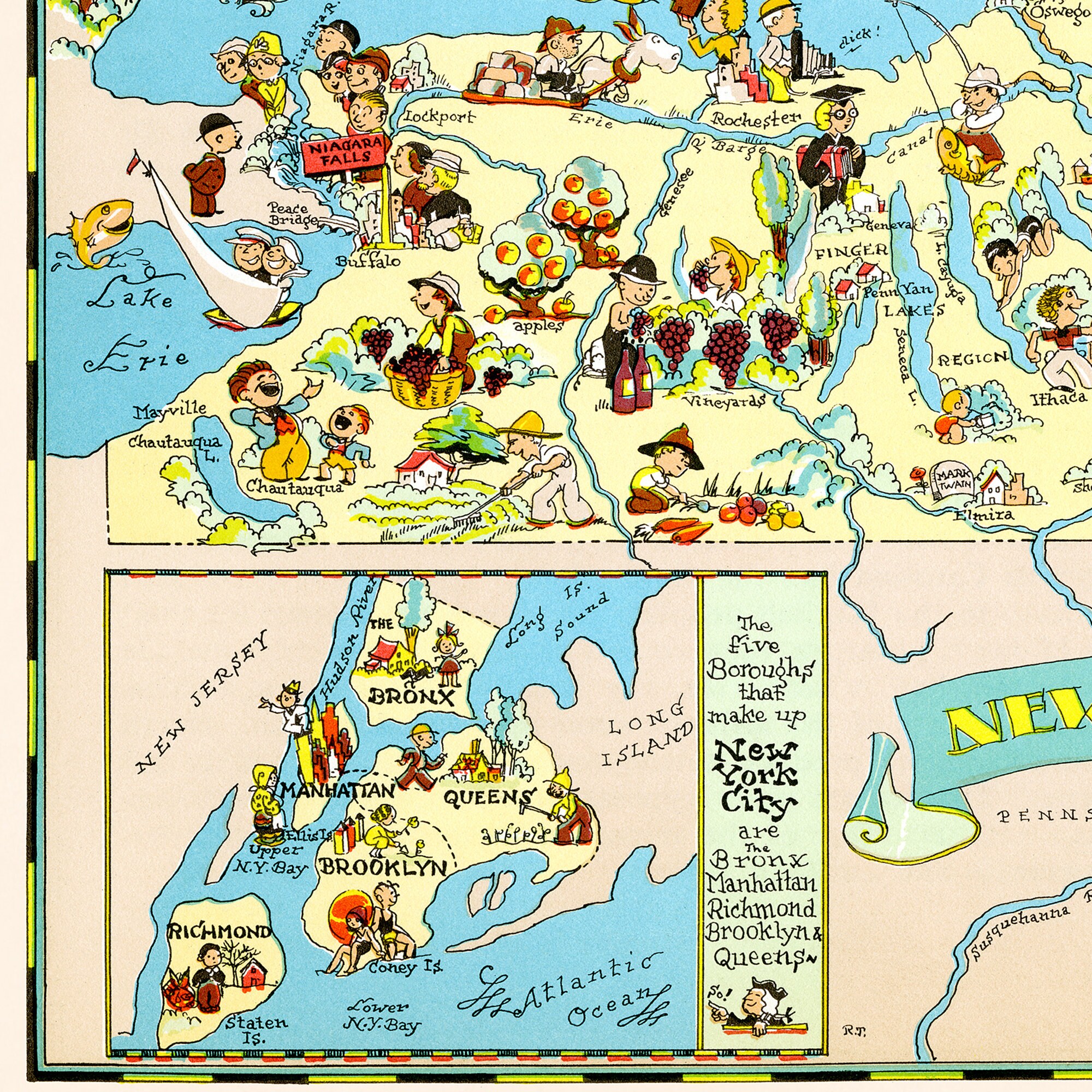 Fun State Map of New York – Digital Download PRINTABLE Vintage ...