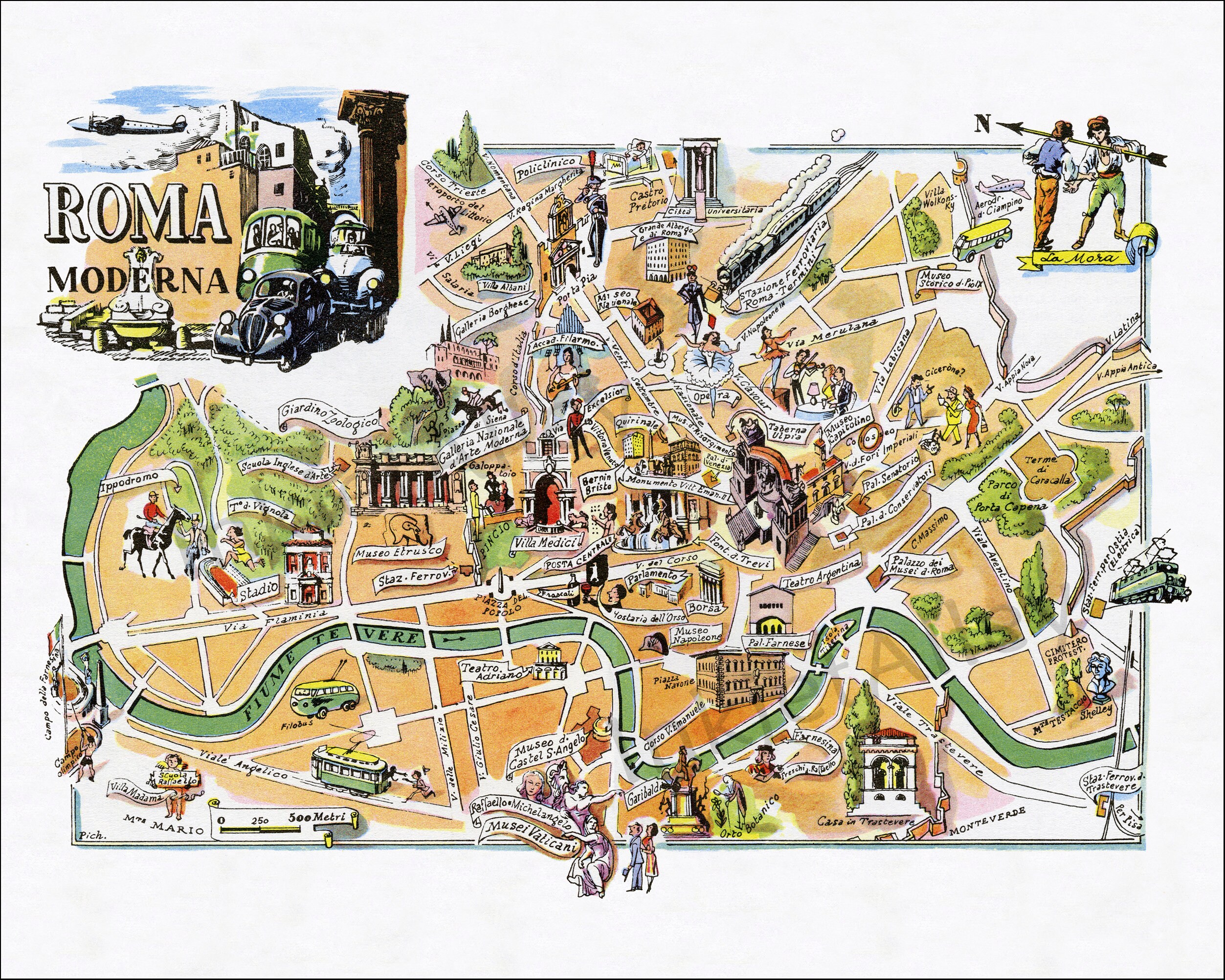 Fun Map of Italy Rome Roma Moderna Digital Download PRINTABLE Vintage ...