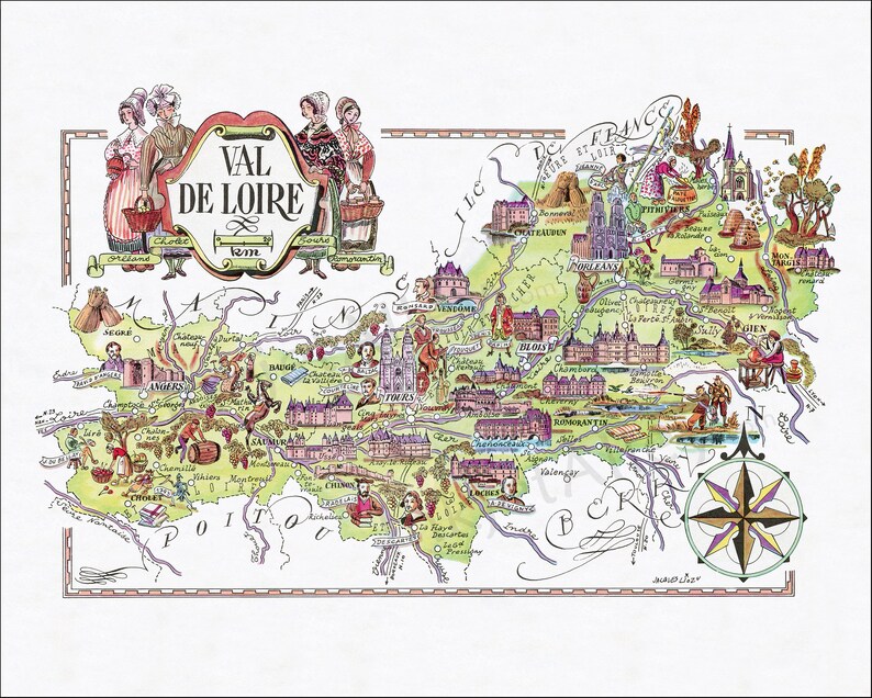 Fun Map of Val De Loire a French Province, France – Digital Download ...