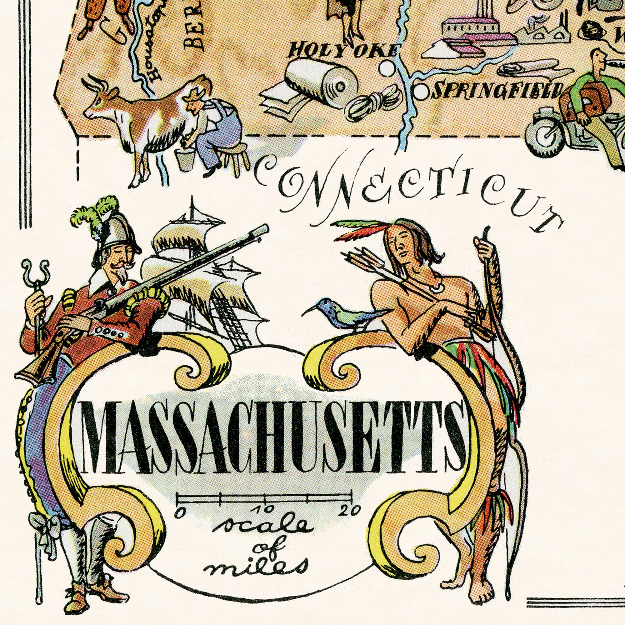 Fun State Map of Massachusetts – Digital Download PRINTABLE Vintage ...