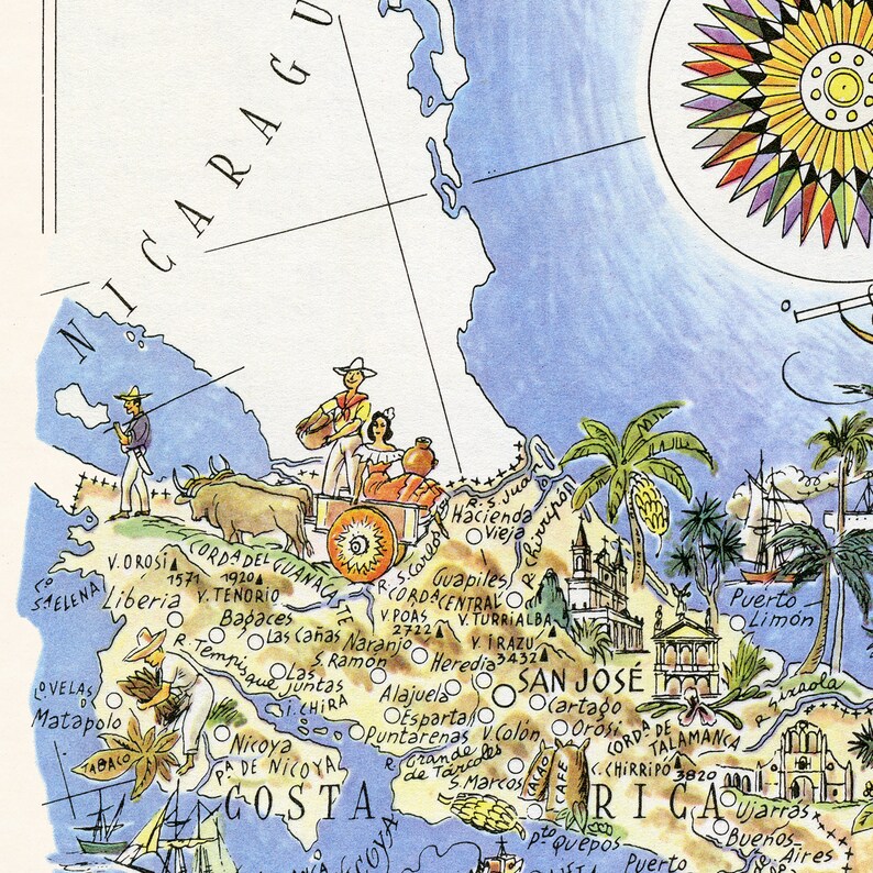 Fun Map of Costa Rica & Panama Canal Zone – Digital Download PRINTABLE ...