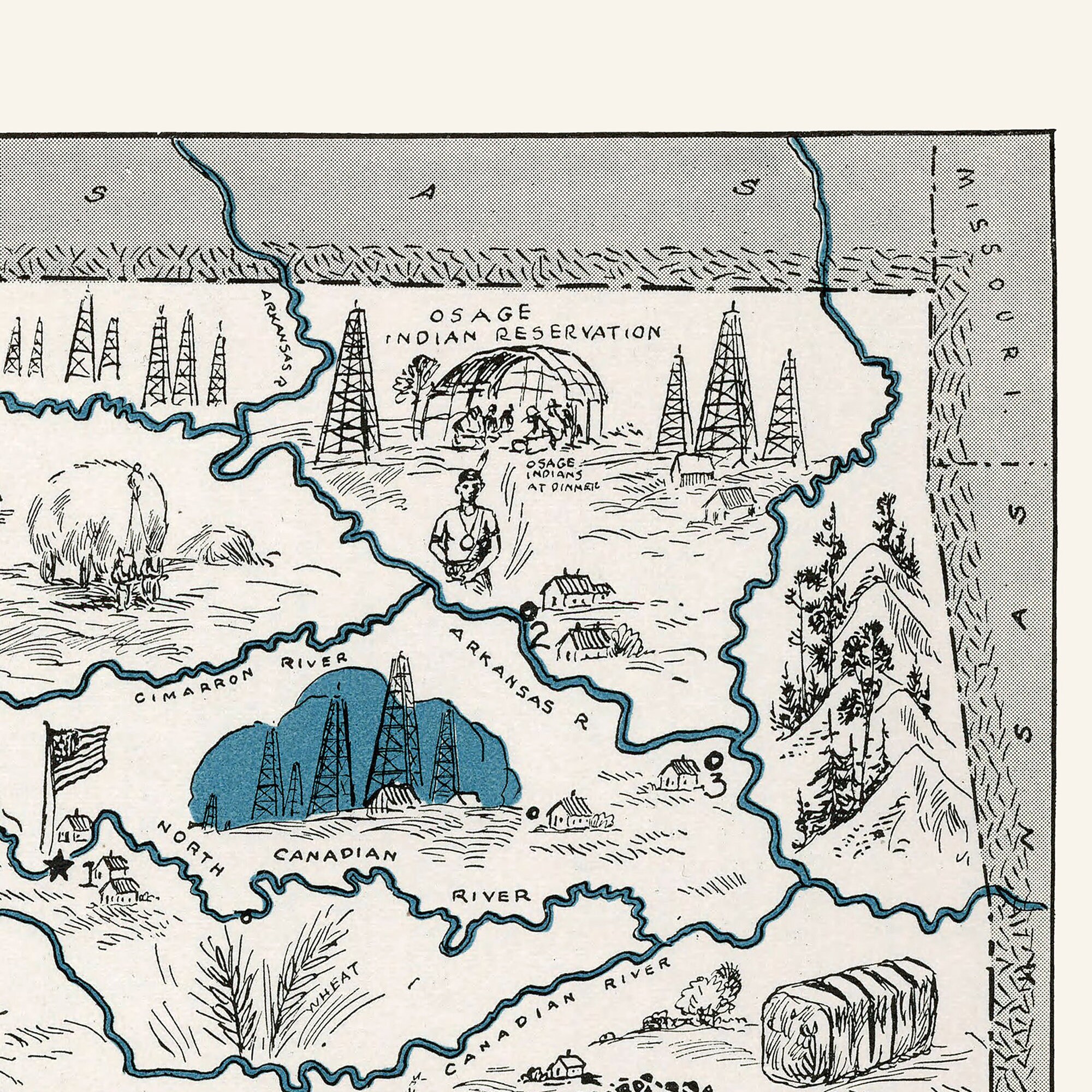 Pictorial Map of Oklahoma – Digital Download PRINTABLE Vintage Fun Old ...