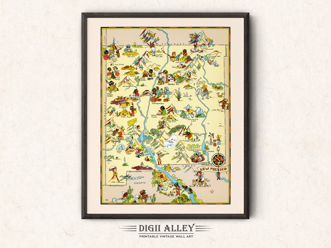 Fun State Map of New Mexico – Digital Download PRINTABLE Vintage ...