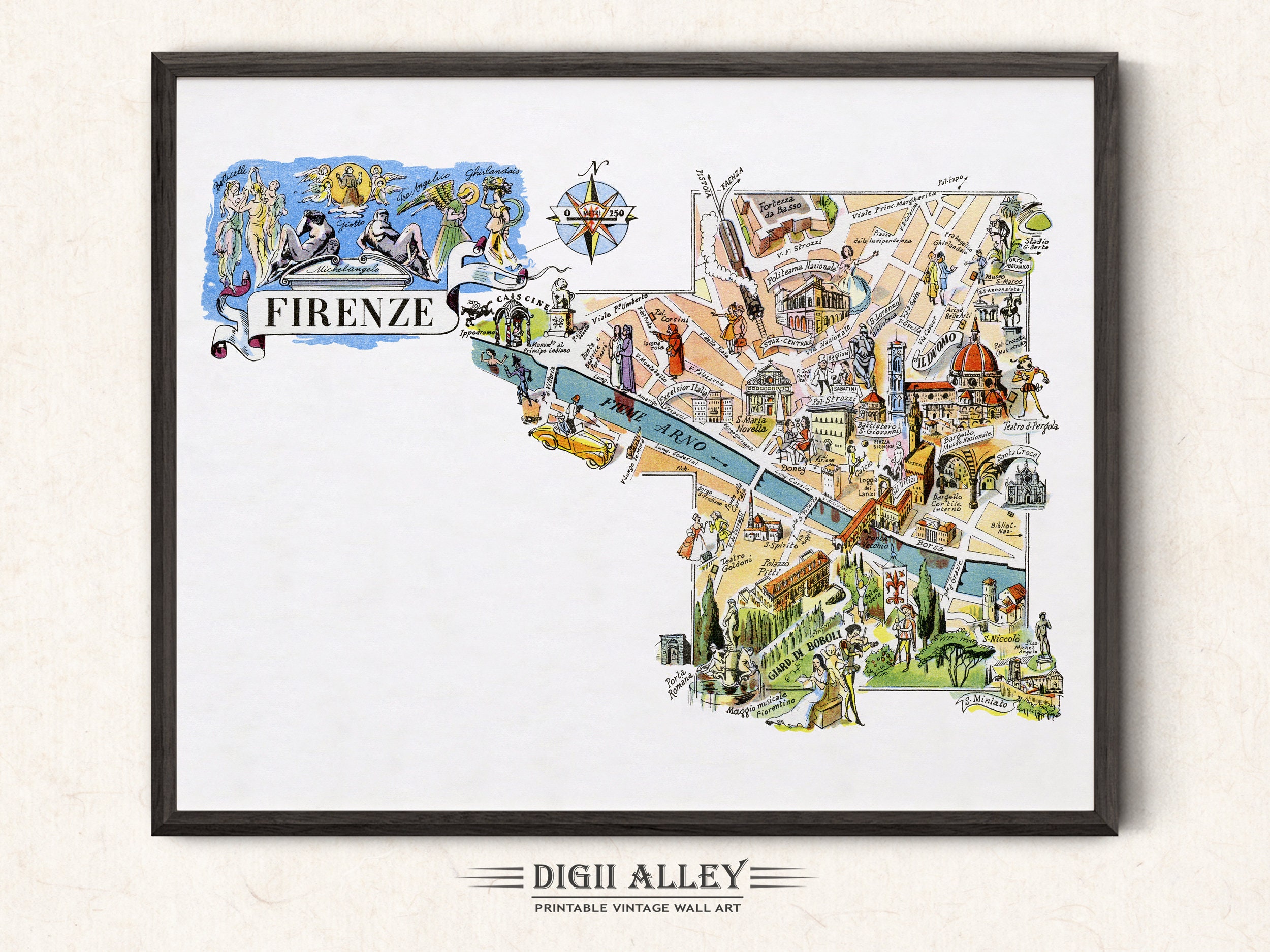 Fun Map of Italy Florence – Digital Download PRINTABLE Vintage ...