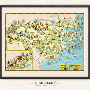 Fun State Map of North Carolina – Digital Download PRINTABLE Vintage ...