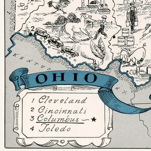 Pictorial Map of Ohio – Digital Download PRINTABLE Vintage Fun Old Wall ...