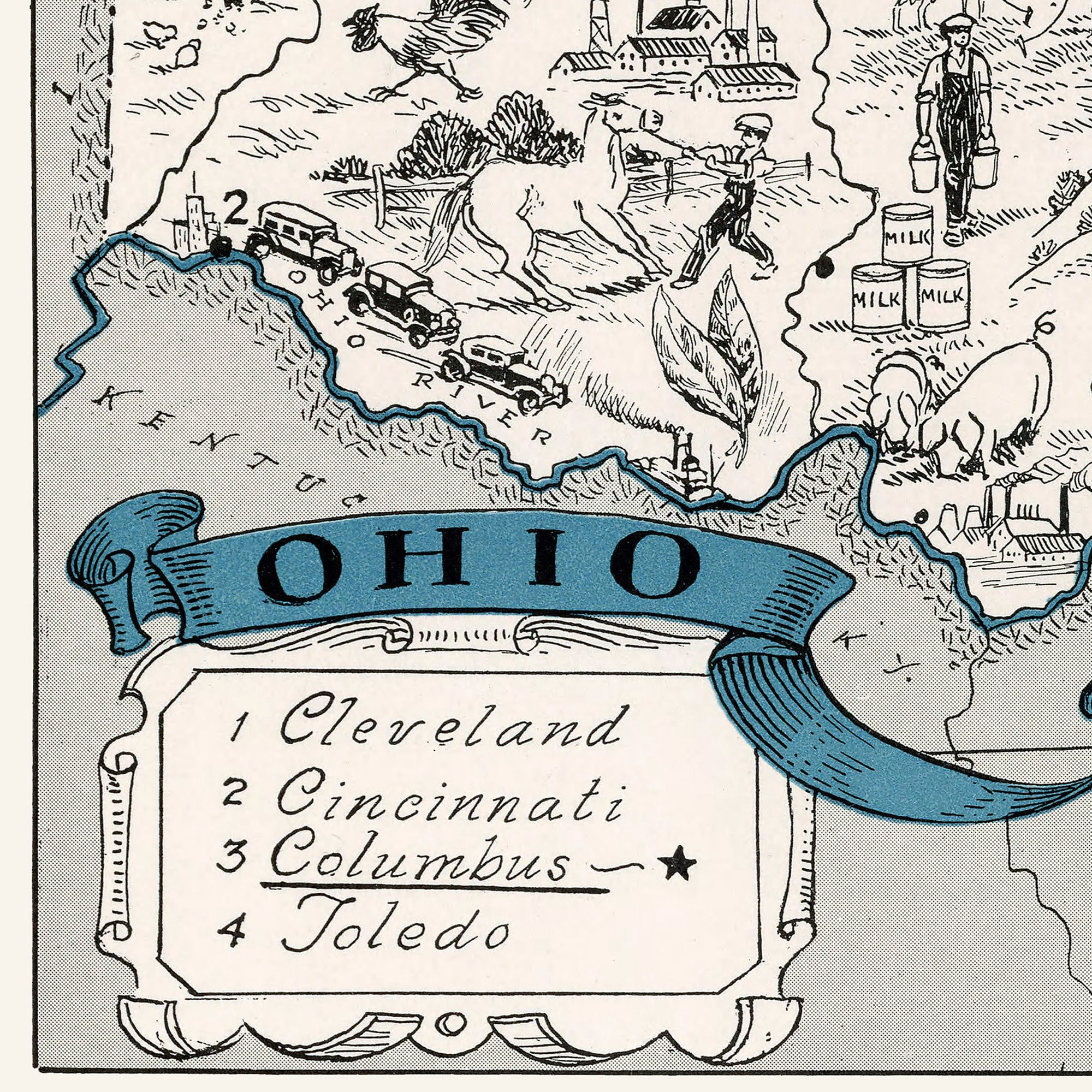 Pictorial Map of Ohio – Digital Download PRINTABLE Vintage Fun Old Wall ...