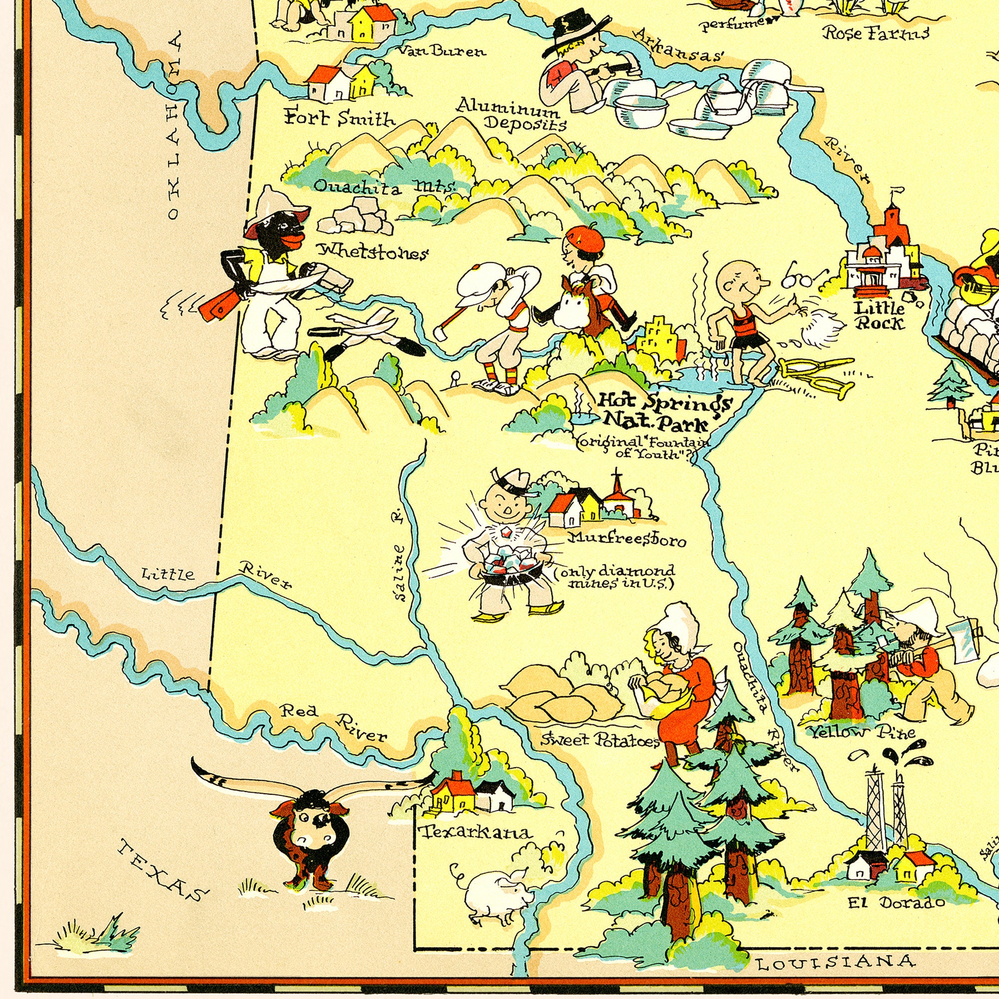 Fun State Map of Arkansas Digital Download PRINTABLE Vintage Pictorial ...
