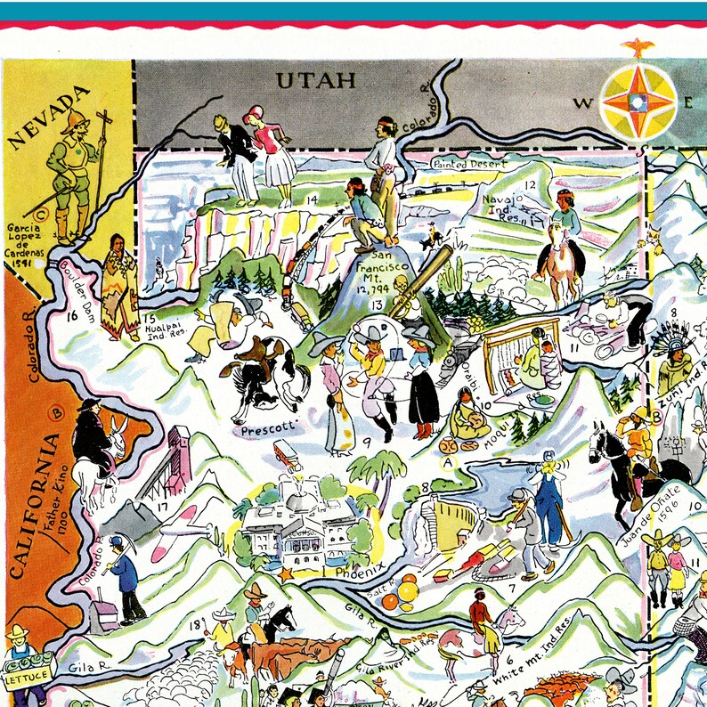 Fun State Map of Arizona & New Mexico Digital Download PRINTABLE ...