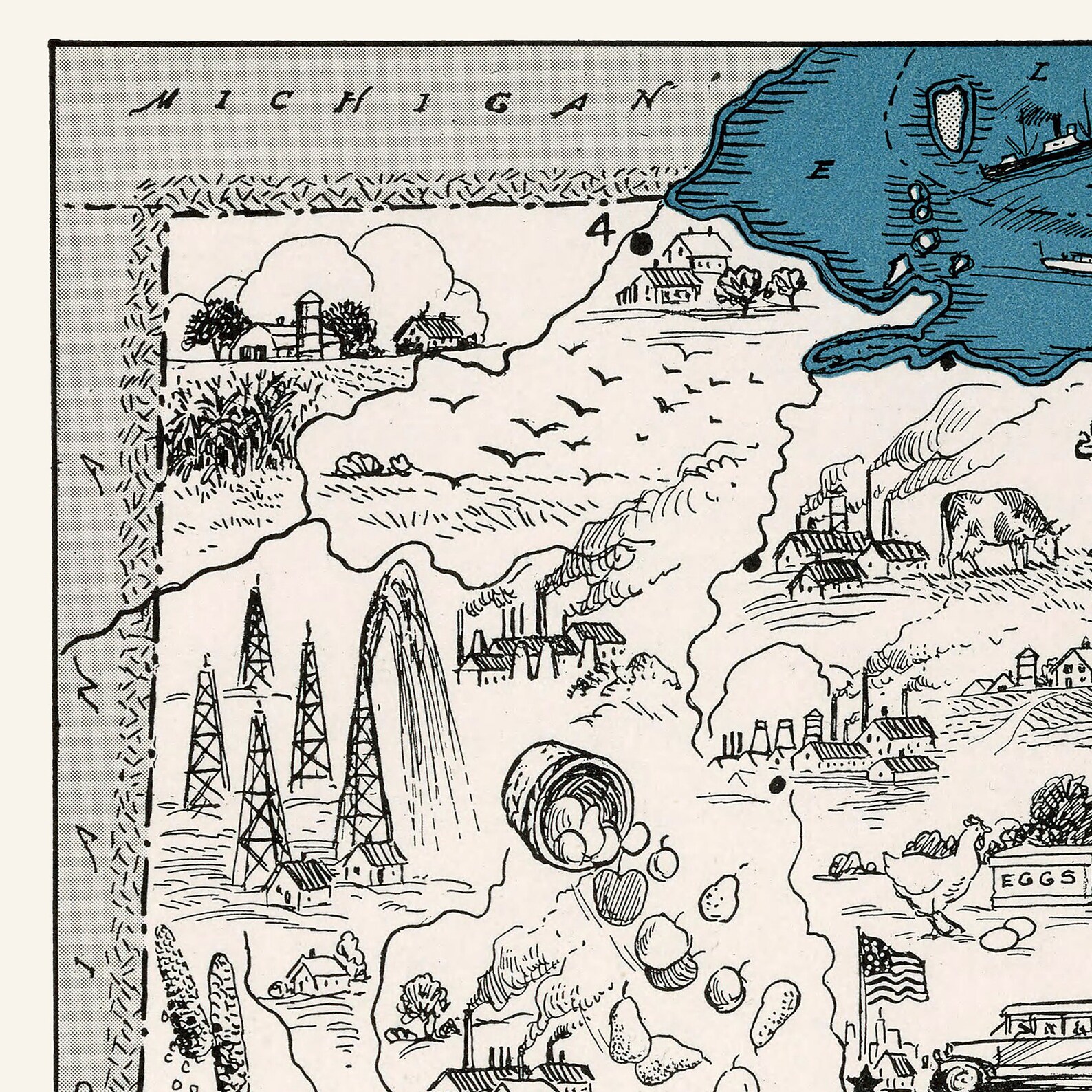 Pictorial Map of Ohio – Digital Download PRINTABLE Vintage Fun Old Wall ...