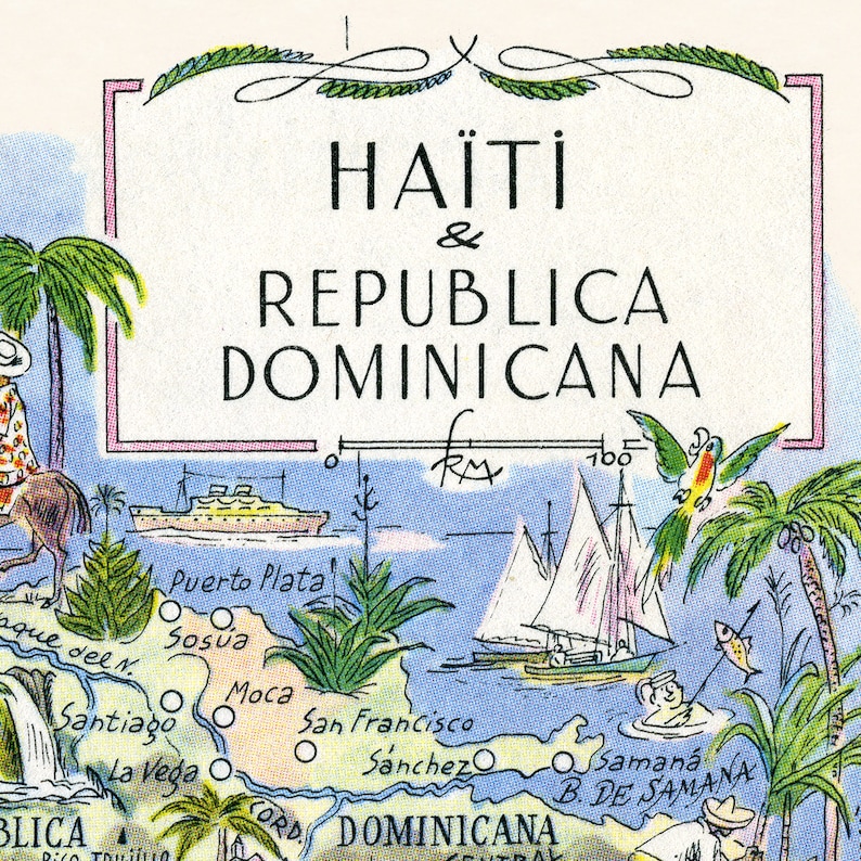 Fun Map of Haiti - Dominican Republic in the Caribbean Digital Download ...