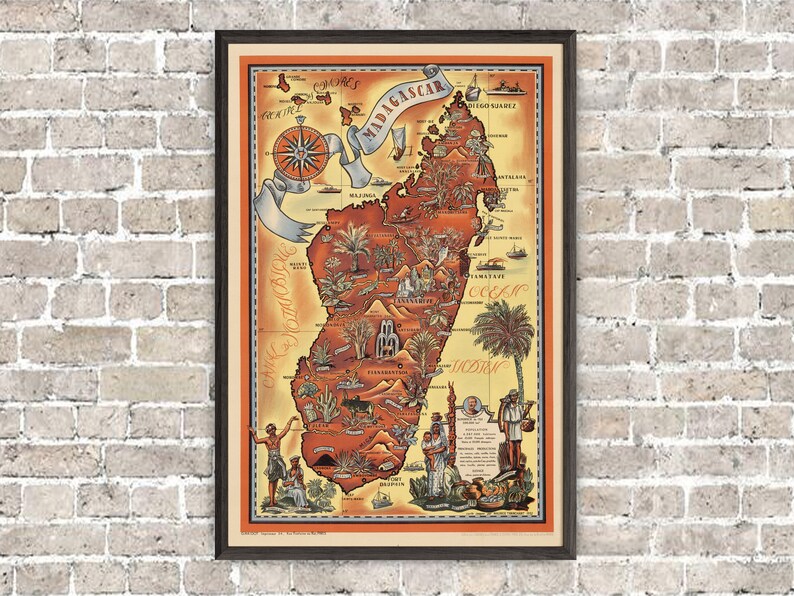 Fun Map of Madagascar, Africa – Digital Download PRINTABLE Vintage Old ...
