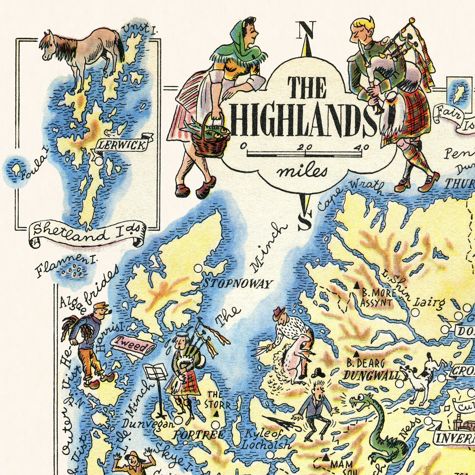 Fun Map of the Highlands in Great Britain, England, UK Digital Download ...