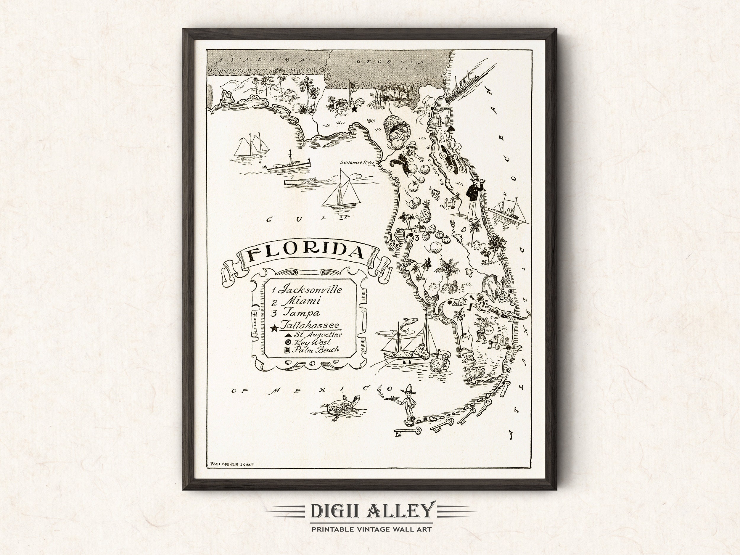 Pictorial State Map of Florida – Digital Download PRINTABLE Vintage Fun ...